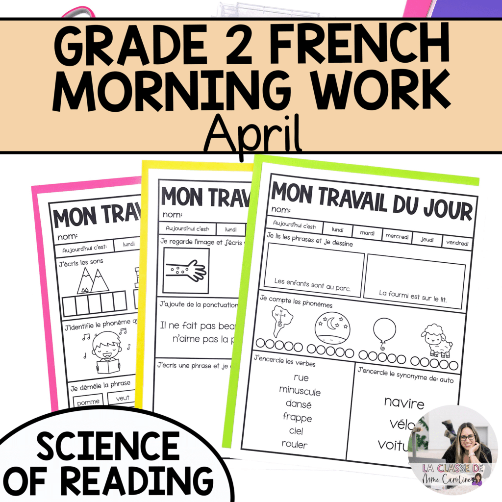 April Morning Work for Grade 2 French – le travail du matin pour avril ...